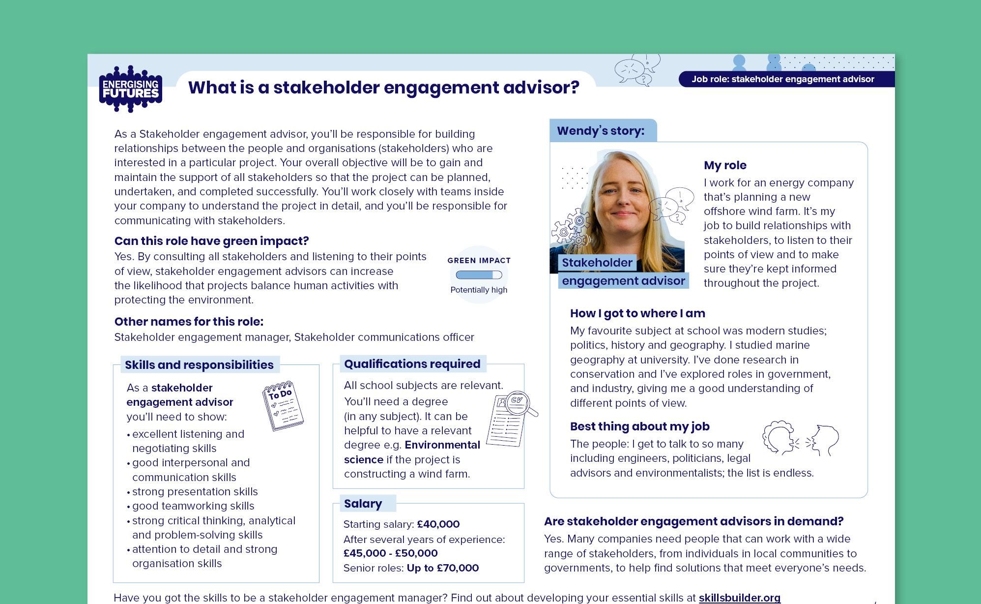 Meet a stakeholder engagement advisor job card | Energising Futures