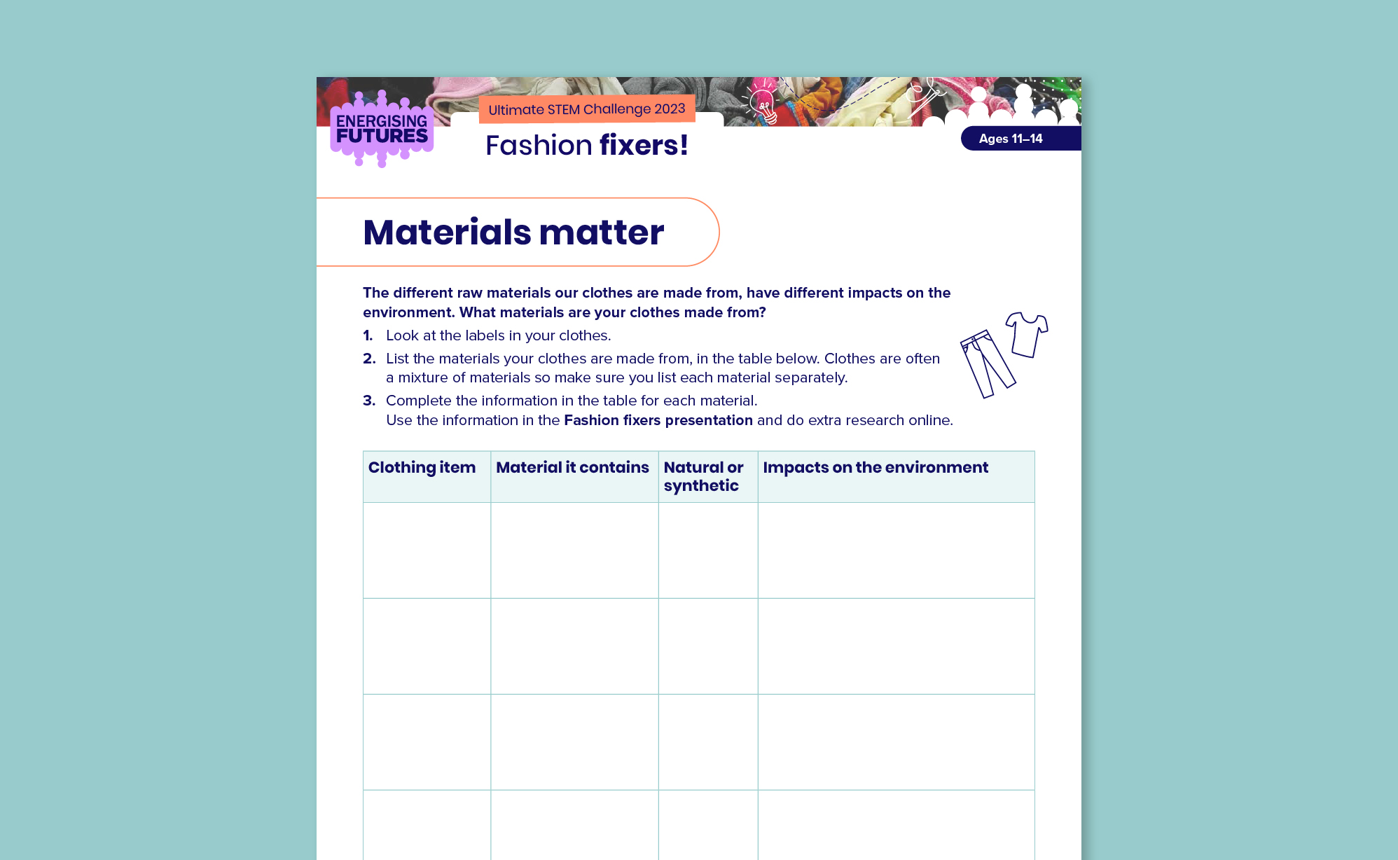 Fashion fixers (secondary): Materials matter | Energising Futures