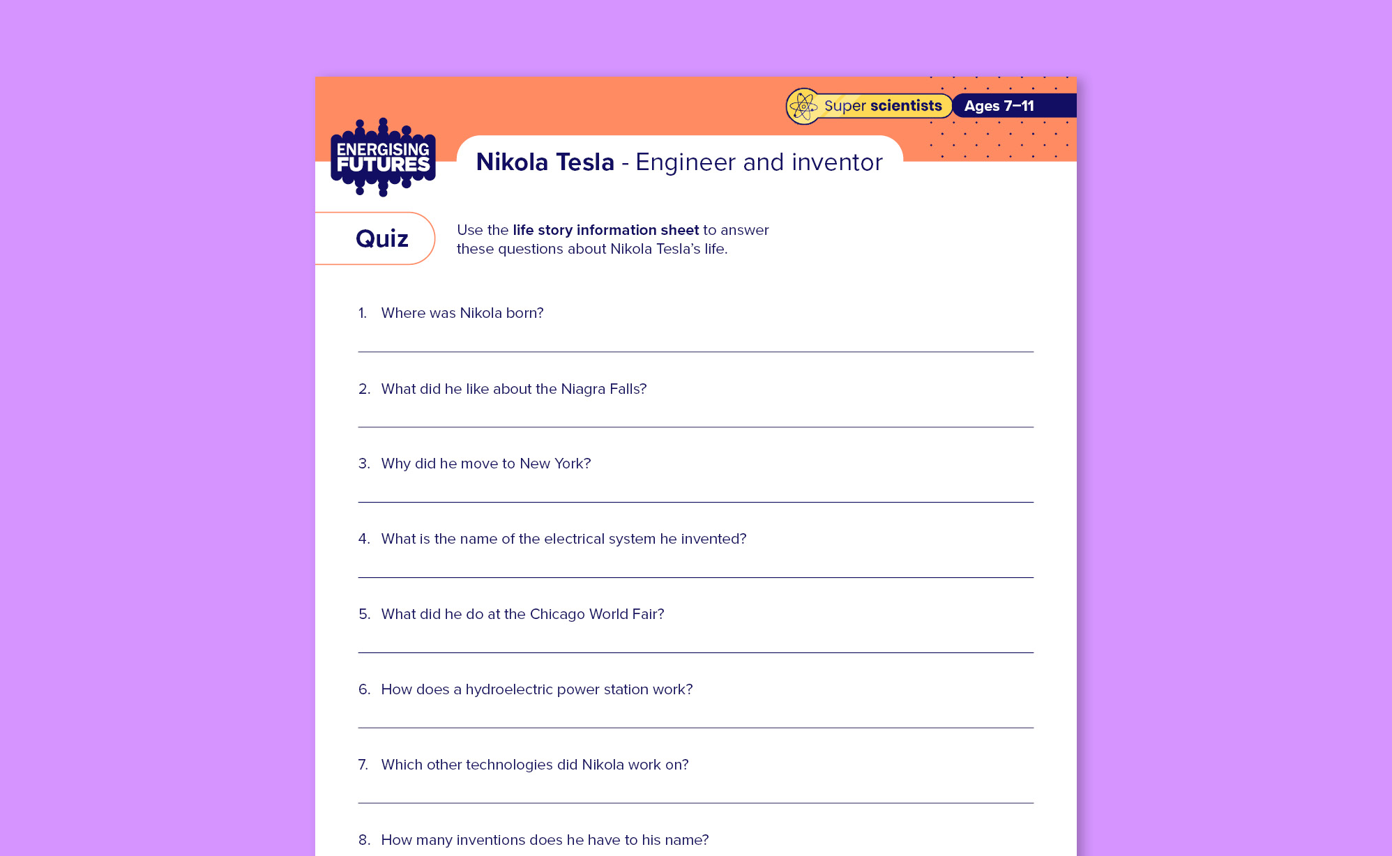 Nikola Tesla life story quiz | Energising Futures