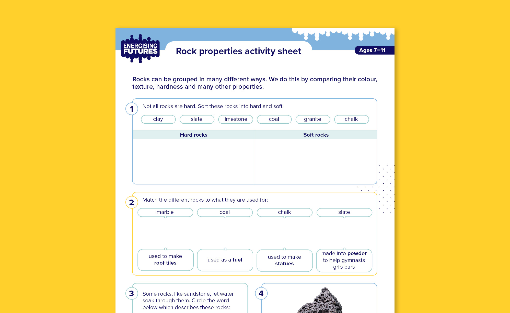 Rock properties activity sheet | Energising Futures