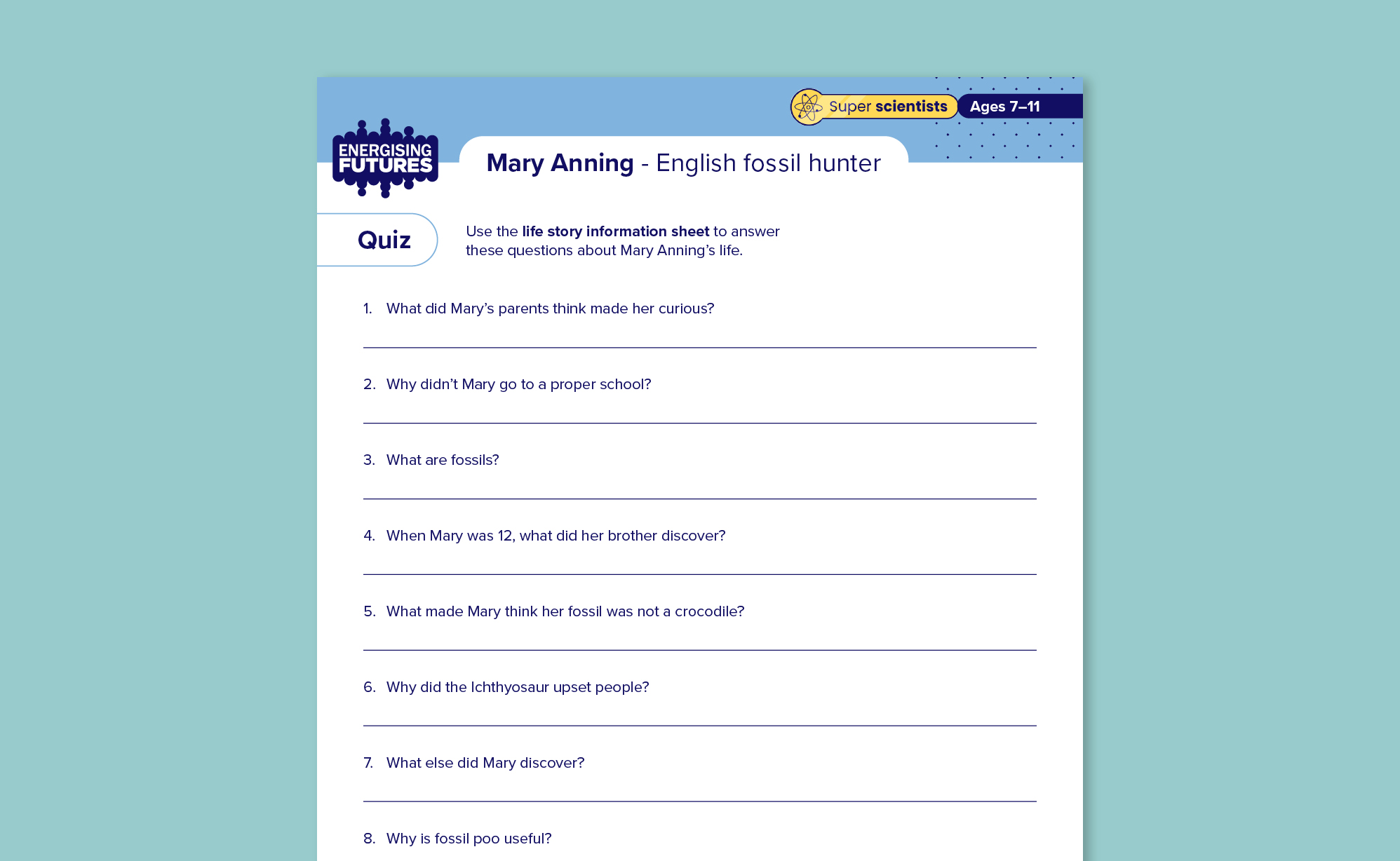 Mary Anning life story quiz | Energising Futures