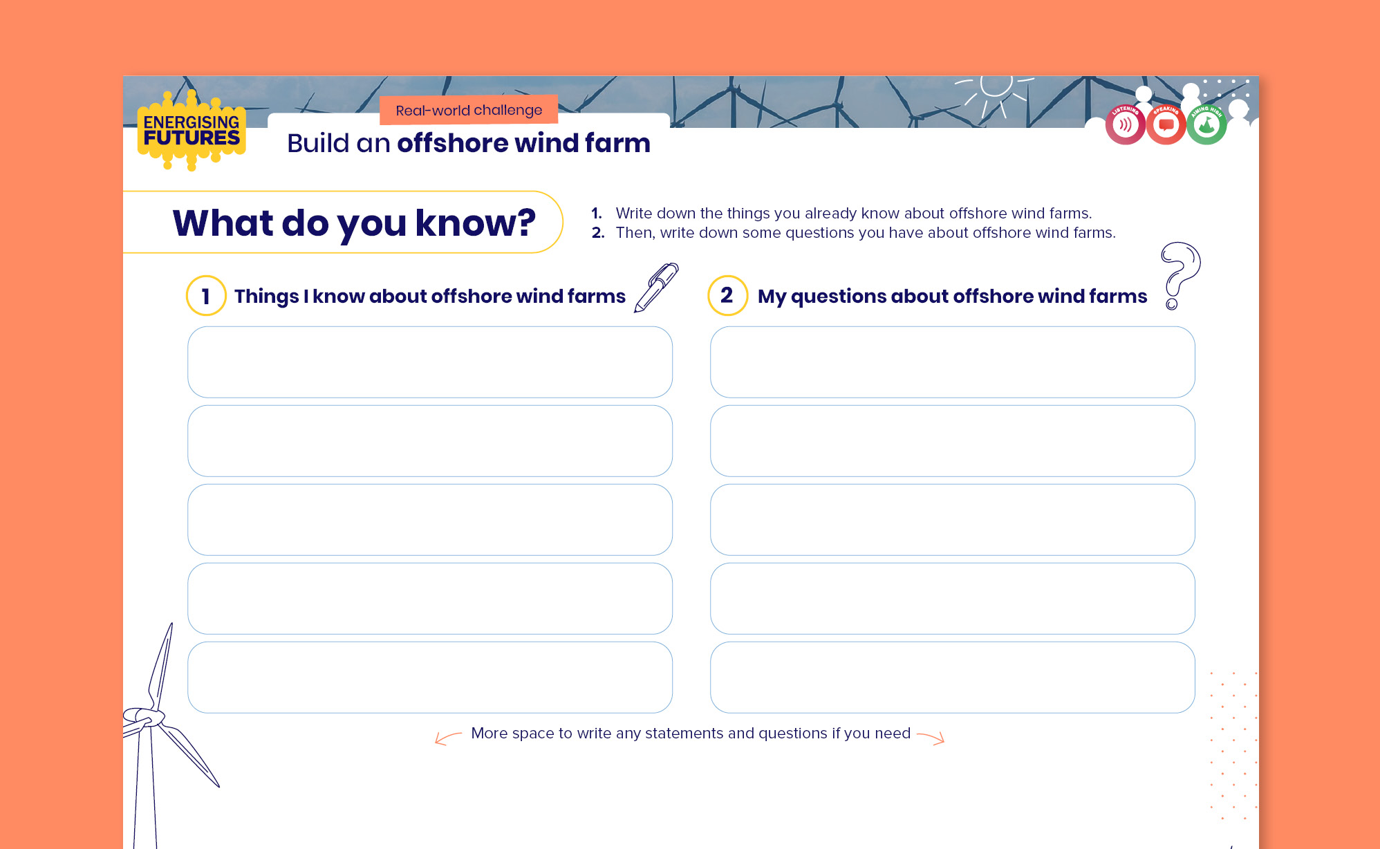 Offshore wind farms: What do you know? activity sheet | Energising Futures