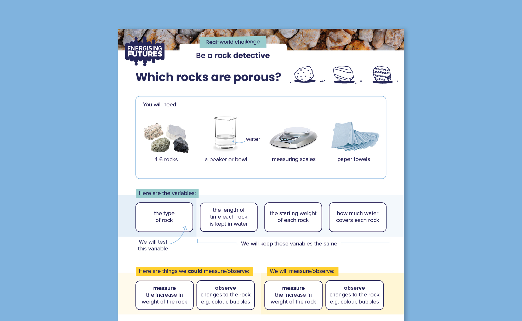 Which rocks are porous? activity sheet | Energising Futures