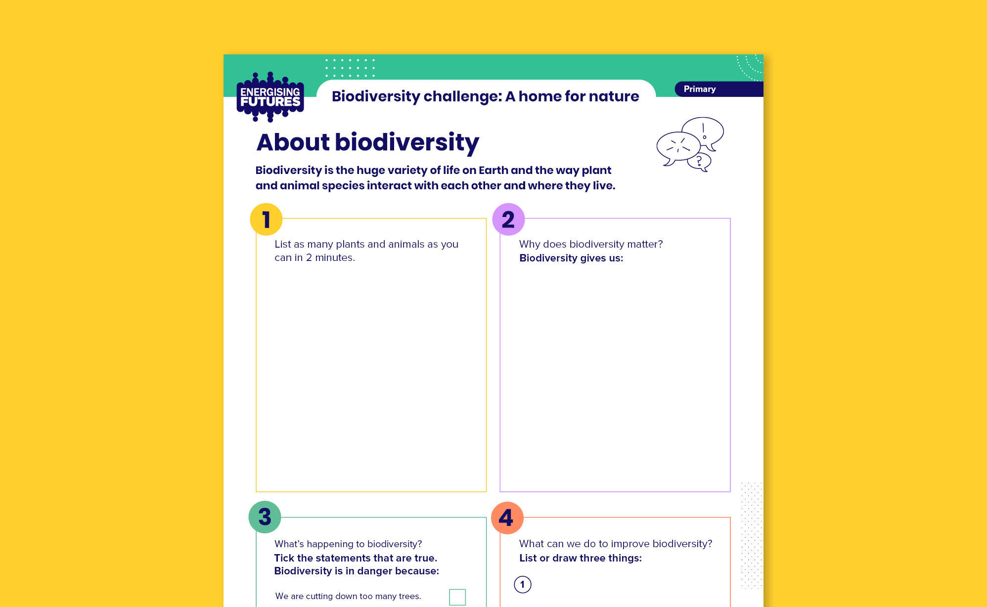 About biodiversity activity sheet (primary) | Energising Futures