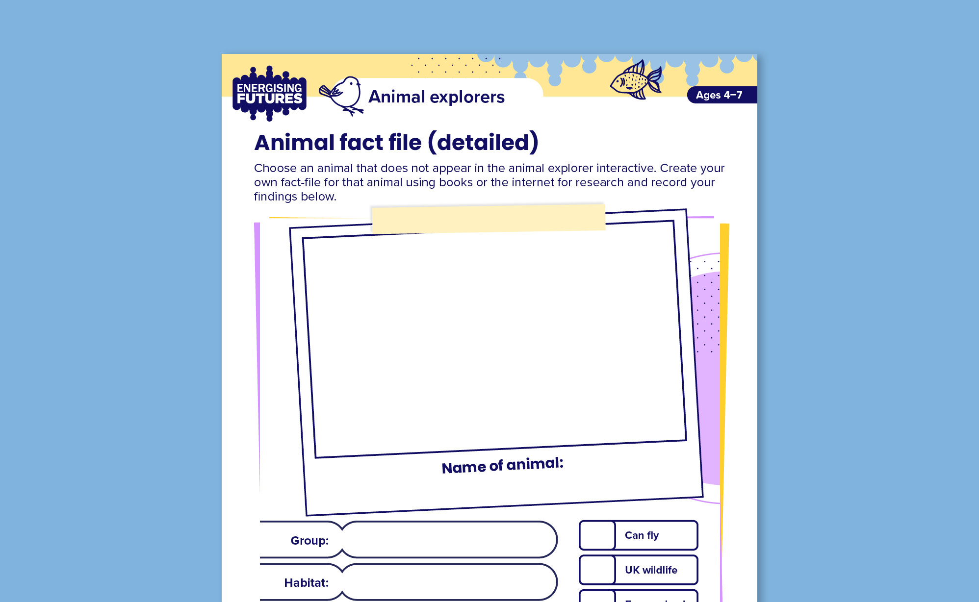 Animal fact-file activity (detailed) | Energising Futures