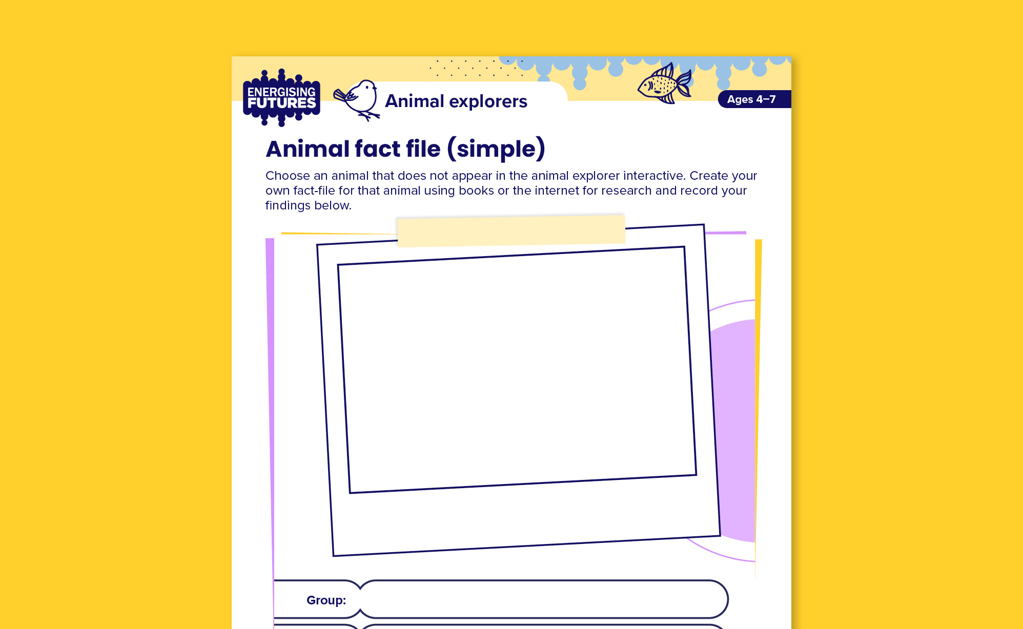 Animal fact-file activity (simple) | Energising Futures