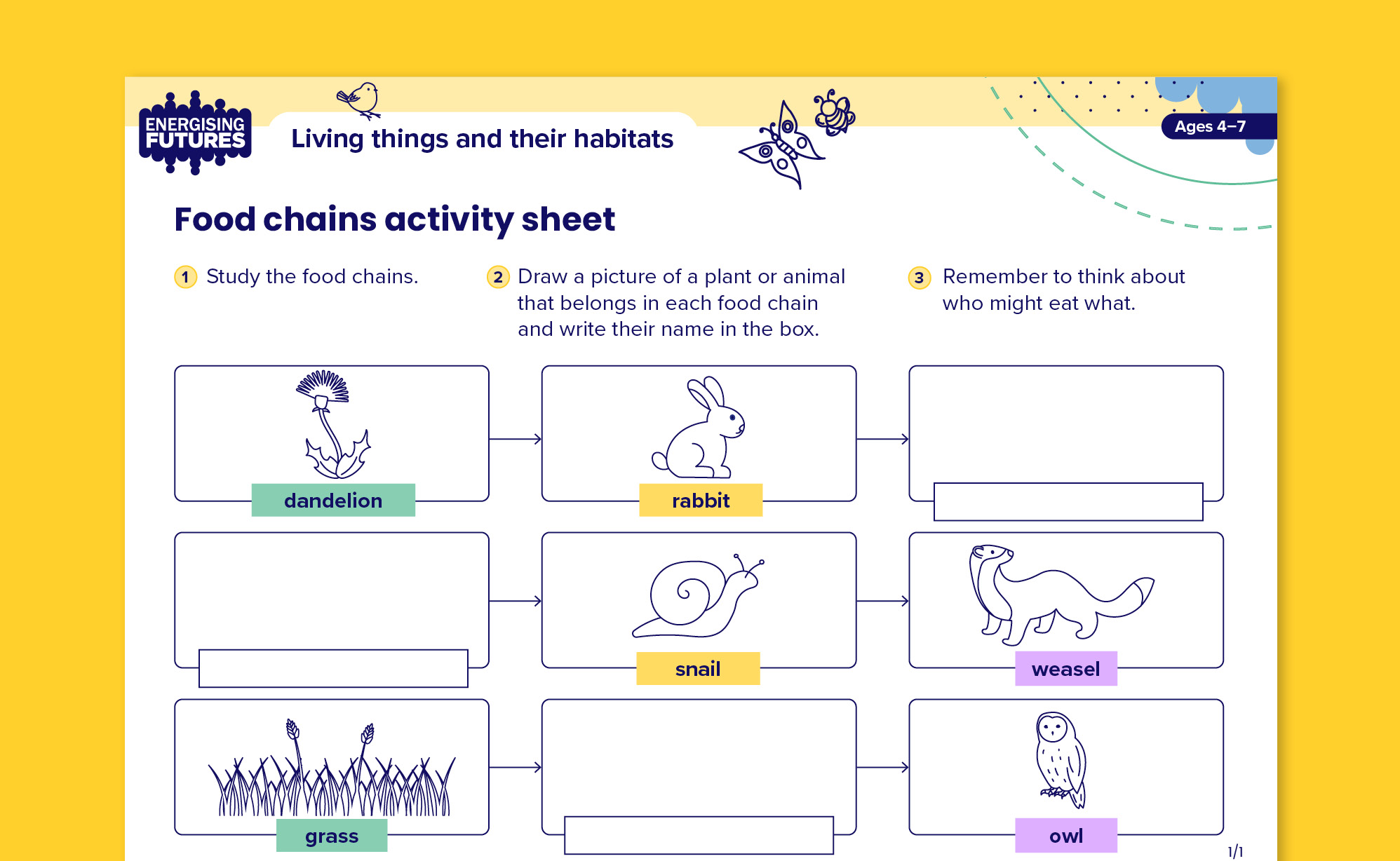 Food chains activity sheet | Energising Futures