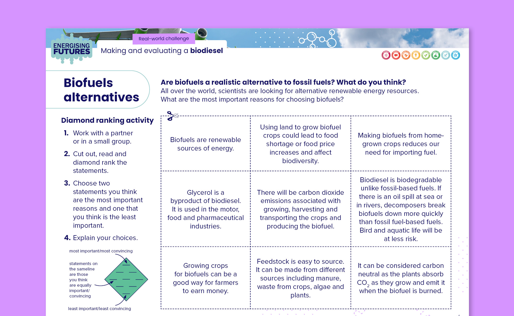 Biofuels alternative - diamond ranking activity sheet | Energising Futures