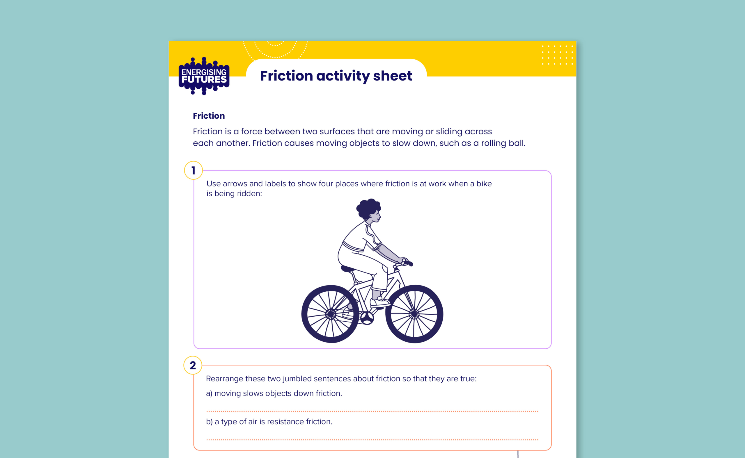 Friction activity sheet | Energising Futures