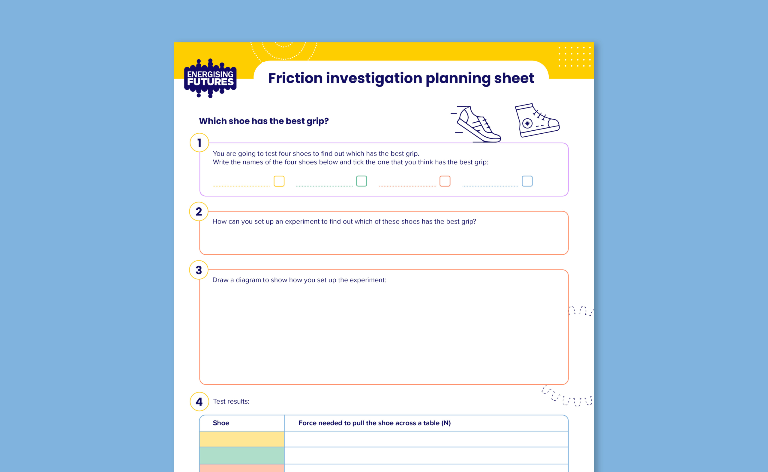 Friction investigation planning sheet | Energising Futures