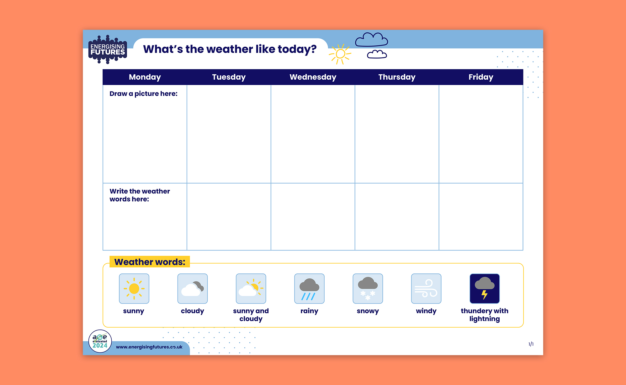 Weather diary activity sheet | Energising Futures