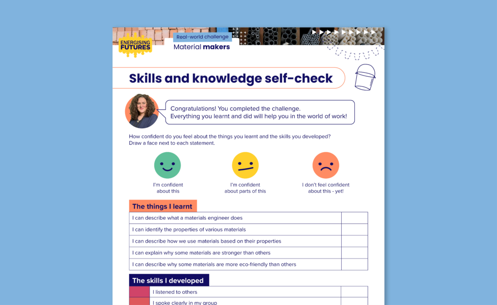 Material investigators: Skills and knowledge self-check | Energising ...