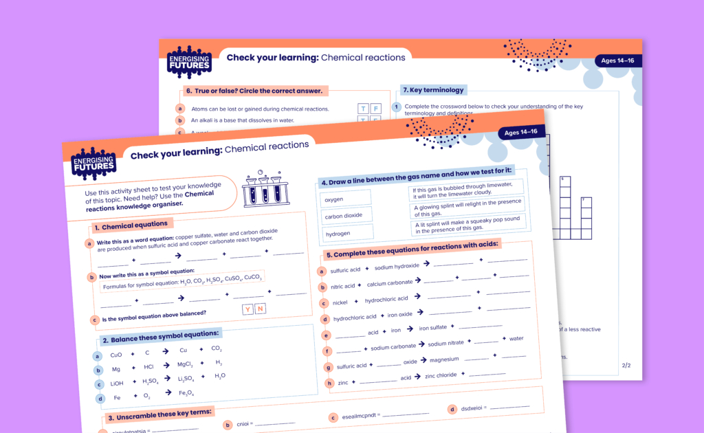 Chemical reactions check your learning (14-16) | Energising Futures