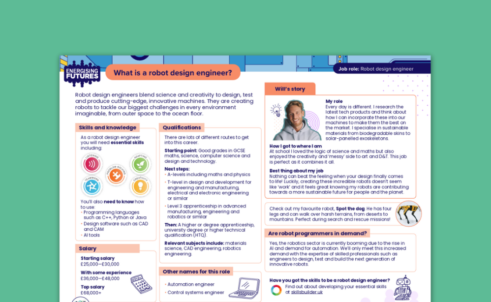 Meet a robot design engineer job card (secondary) | Energising Futures